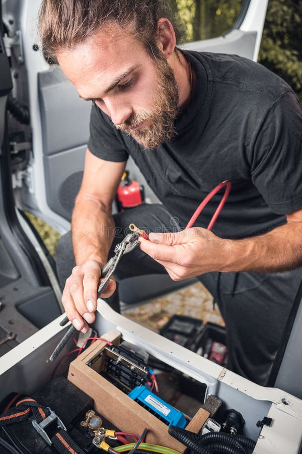 Electronics Build into the Front Seat of a Camper Van Stock Image ...