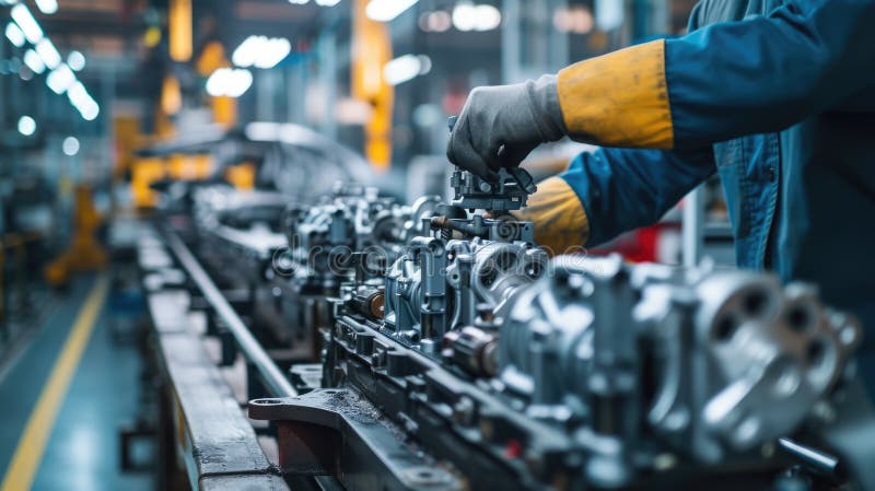 A Man is Working on a Engine in a Factory AIG41 Stock Image - Image of ...