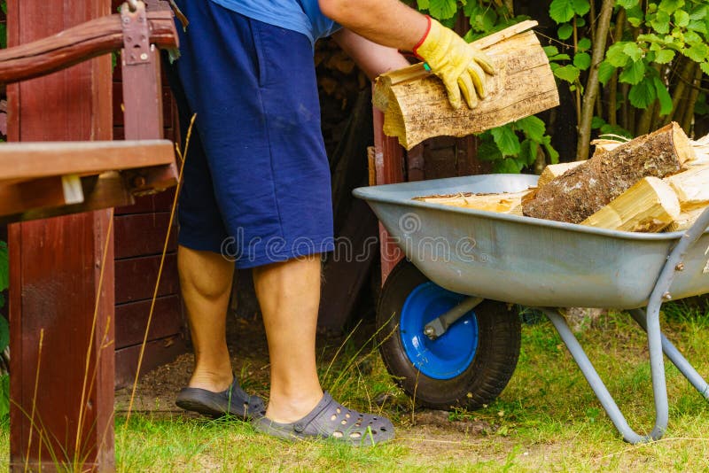 Man working with firewood stock image. Image of outside - 251776159