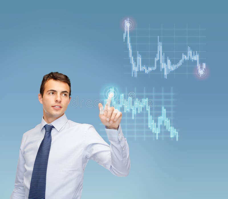 Man Working with Forex Chart on Virtual Screen Stock Photo - Image of ...