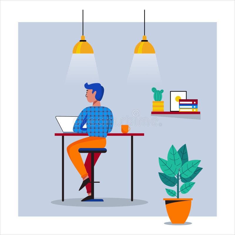 Man Working in Friendly Open Space Workplace. Coworking, Freelance ...