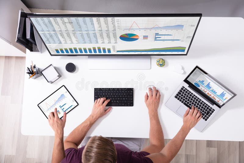 Man Working in Front of Blank Screen Computer Stock Photo - Image of ...