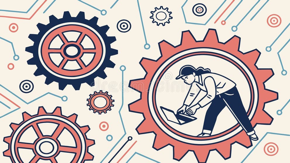 Man Working with Gears, Engineering Problem Solving, Vector Design ...