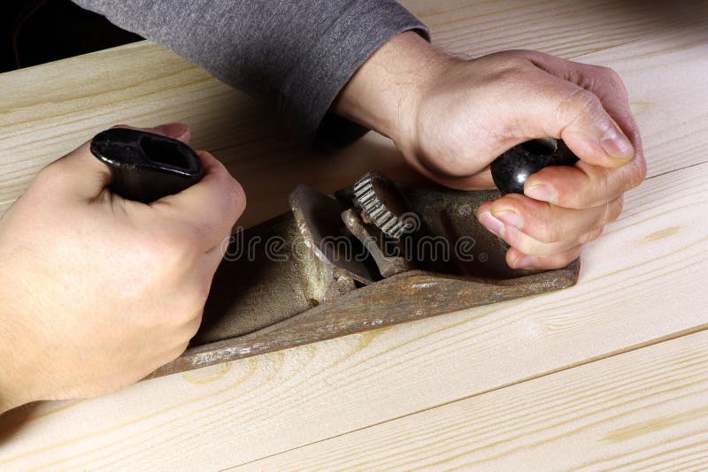 Man Working with Hand Jack Plane. Old Jack Plan Stock Photo - Image of ...