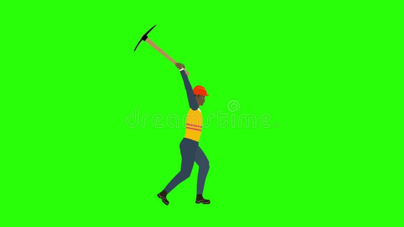 Man Working with Handle Pick Tool on Green Screen, Cartoon Animation ...