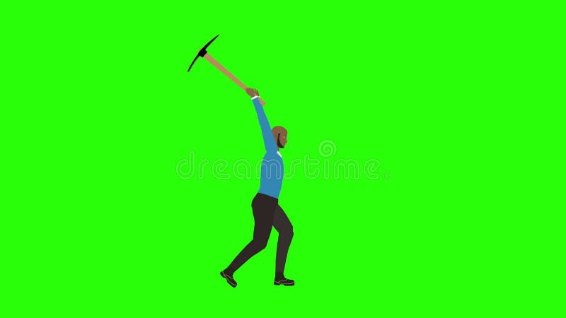 Man Working with Handle Pick Tool on Green Screen, Cartoon Animation ...