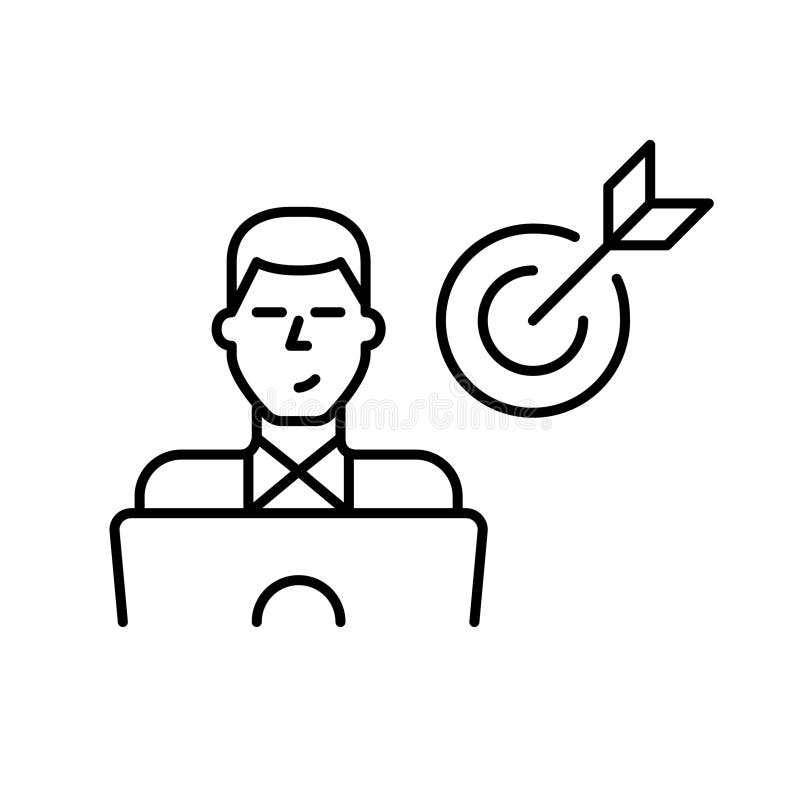 Man Working on His Laptop Under a Target Being Hit by an Arrow. Success ...