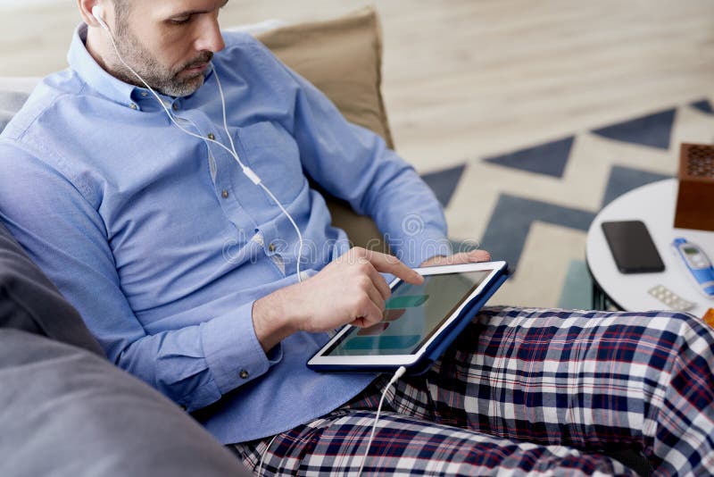 Man Working Home and Checking the Statistics Stock Image - Image of ...