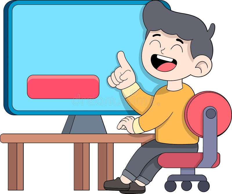 Man Working from Home on Computer Cartoon Doodle Stock Illustration ...