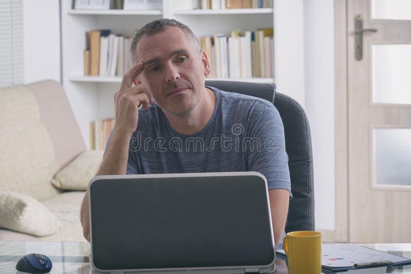 Man Working at Home on the Computer Stock Image - Image of ...