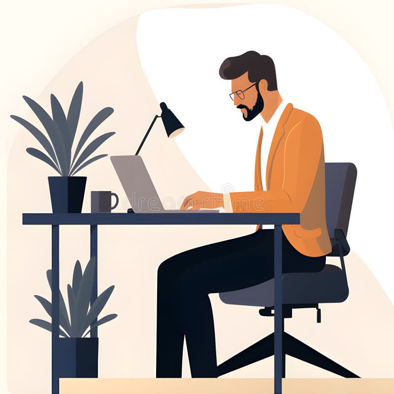 Man Working from Home,Flat Illustration, Generative Artificial ...