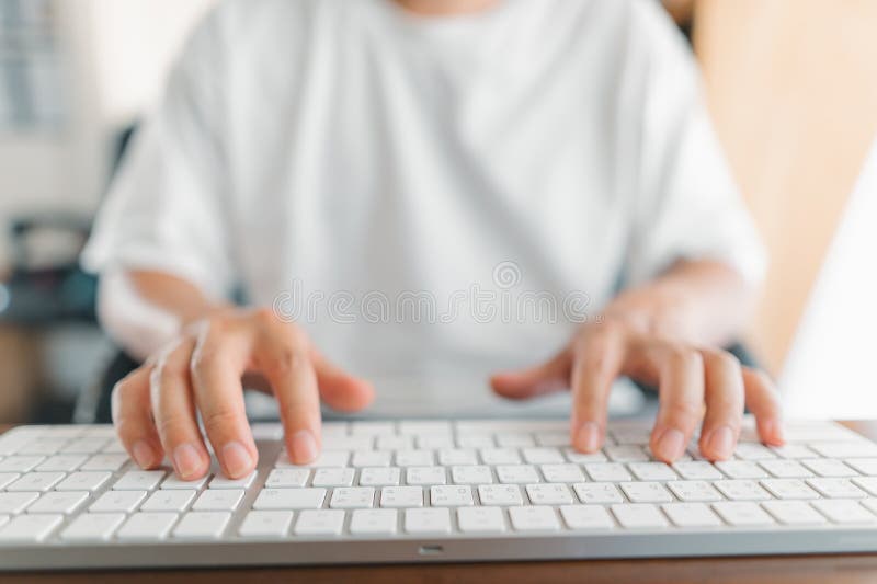 Man Working at Home, Hands Pressing Computer Keyboard, Working at Home ...