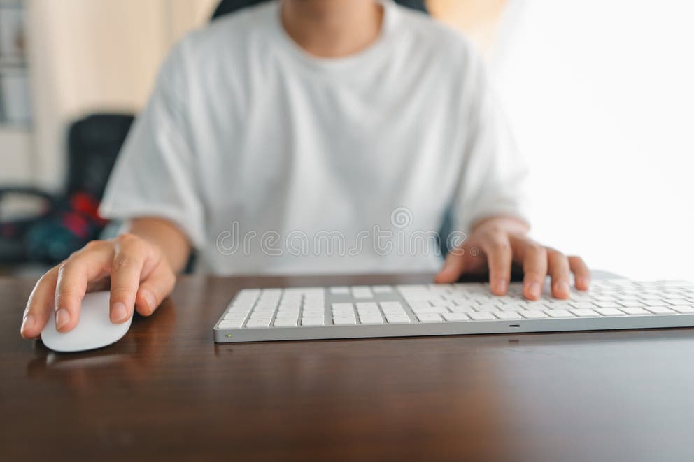 Man Working at Home, Hands Pressing Computer Keyboard, Working at Home ...