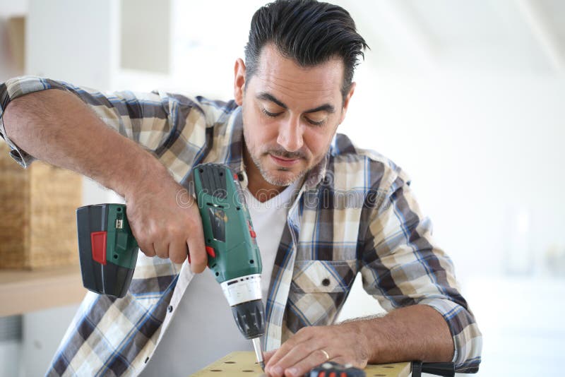 Man Working on Home Improvement Stock Image - Image of happy, leisure ...