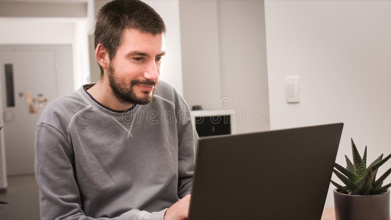 Man working at home stock photo. Image of casual, professional - 204103894