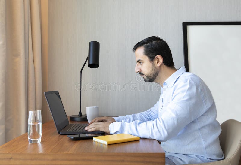 Man working from home stock image. Image of glasses - 223996051