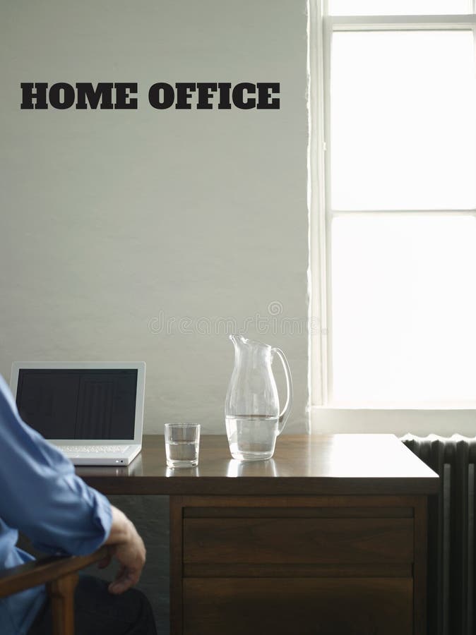 Man Working from Home with Office Set Up Stock Image - Image of ...