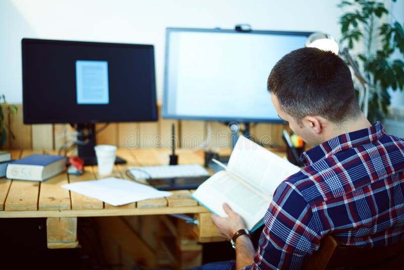 Man working at home stock image. Image of computing, monitor - 49124255