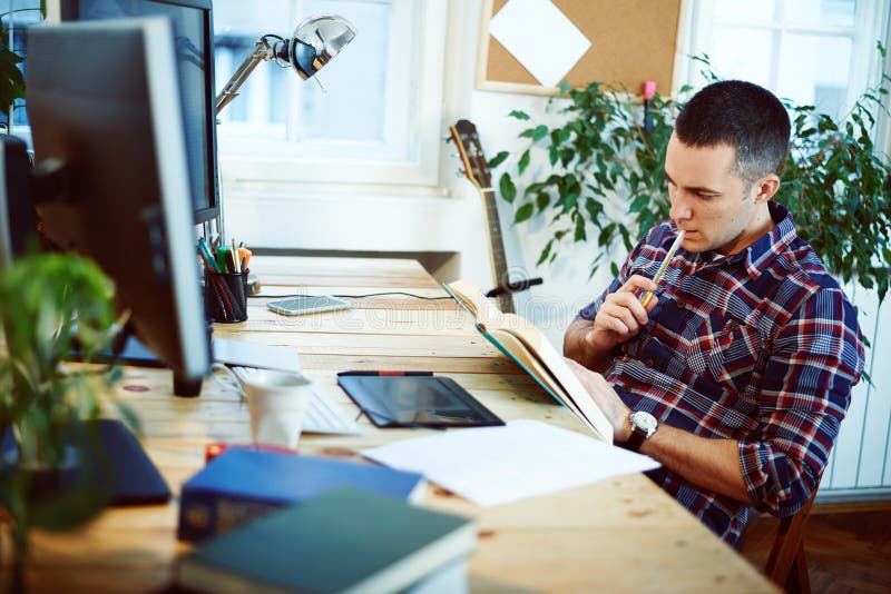 Man working at home stock image. Image of table, indoors - 49124373