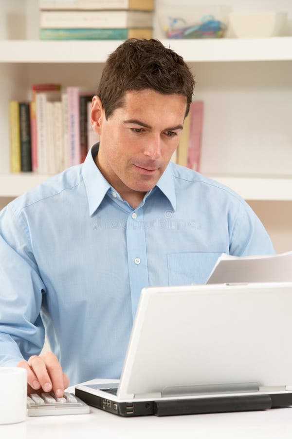 Man Working from Home Using Laptop Stock Image - Image of male ...