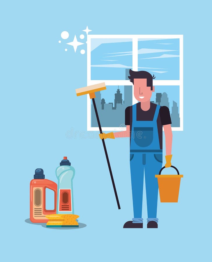 Man Working with Housekeeping Tools Disinfect Your House Stock Vector ...