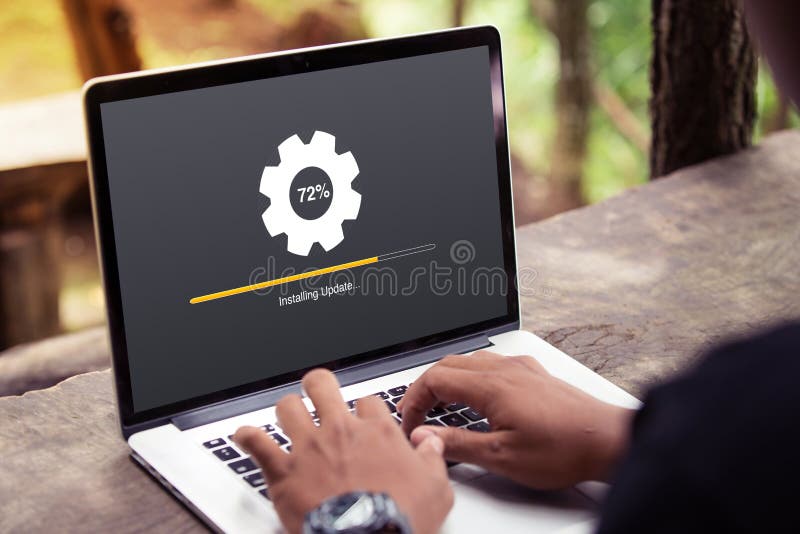 Man Working and Installing Update Process with Gearbox Percentage ... Man Working and Installing Update Process with Gearbox Percentage ...