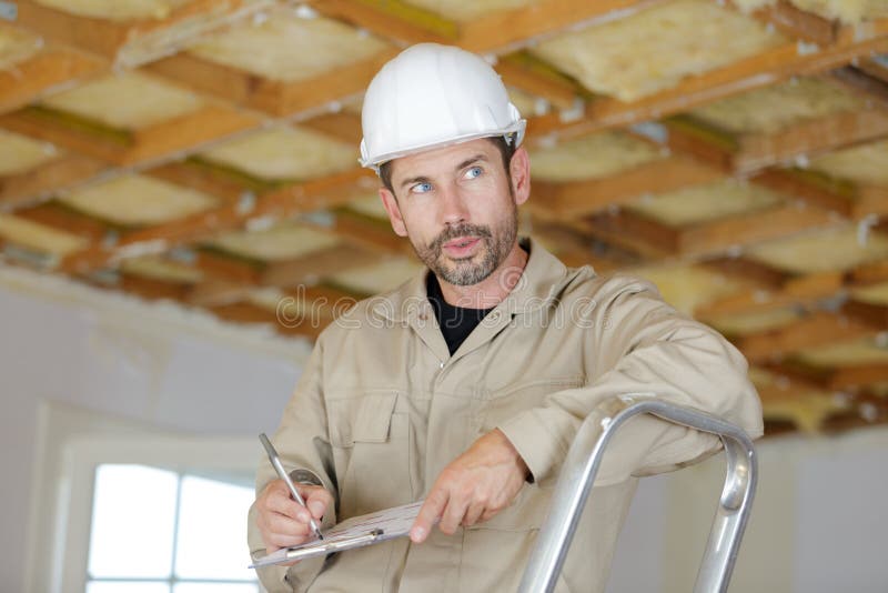 Man working on ladder stock image. Image of people, build - 37815375