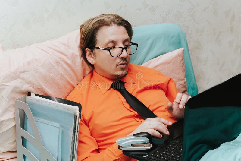 Man Teleworking Wearing Shirt, Tie and Pajama Pants Stock Image - Image ...