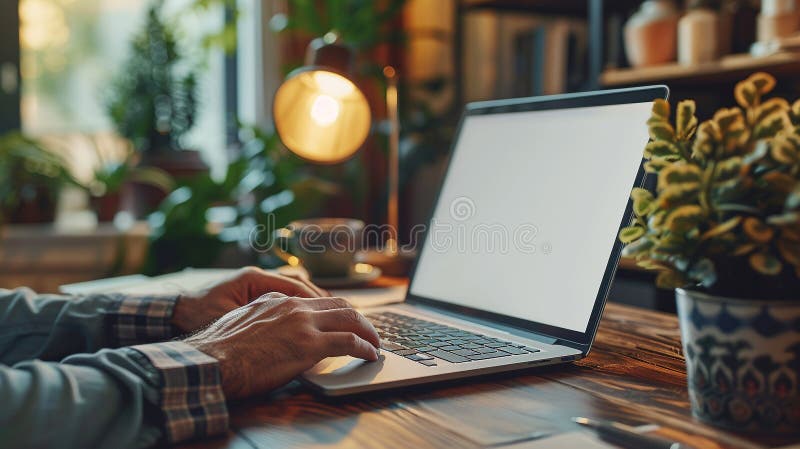 A Man is Working on a Laptop Computer in His Home Office. AI Generated ...