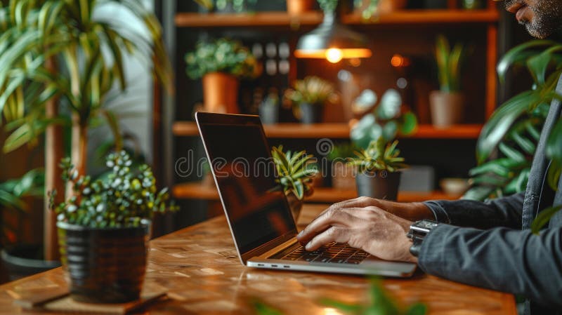 A Man is Working on a Laptop Computer in His Home Office. AI Generated ...