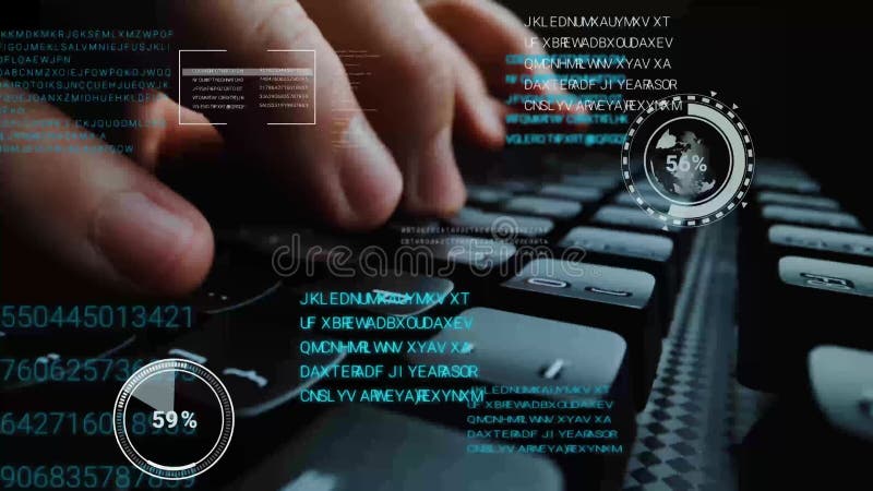 Man Working on Laptop Computer Keyboard with Graphic User Interface GUI Hologram Glean Stock ...