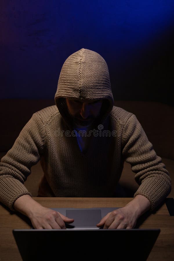 Man Working Laptop Computer. Male Programmer Working in Room Stock ...