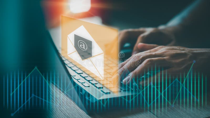 Man Working on a Laptop Computer with Sending Email at the Home. Stock ...