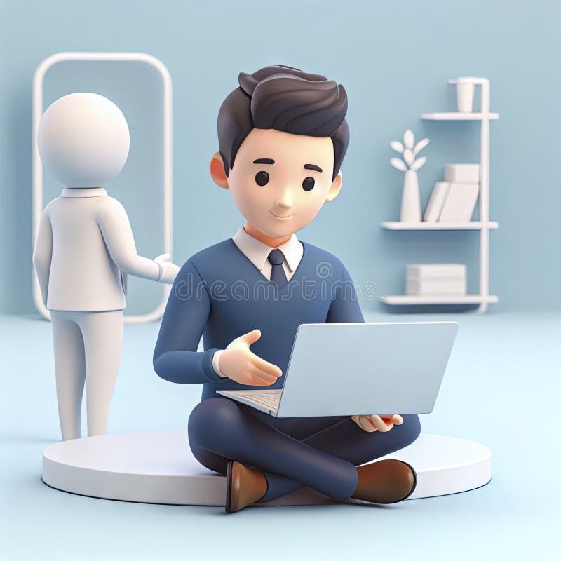 Man Working on Laptop 3d Character. Ai Generative Stock Illustration ...