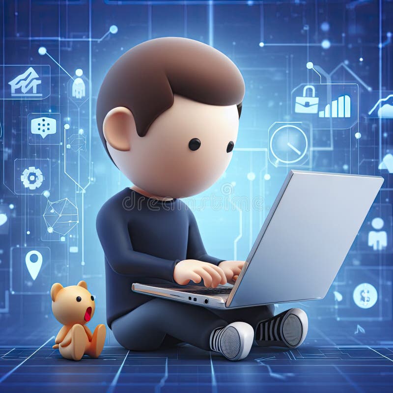Man Working on Laptop 3d Character. Ai Generative Stock Illustration ...
