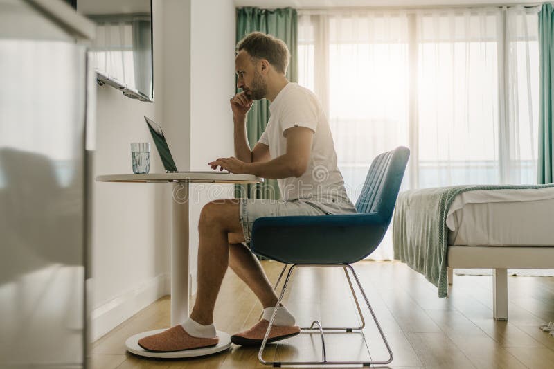 Man Working Home Minimalist Office Setup Stock Photos - Free & Royalty ...