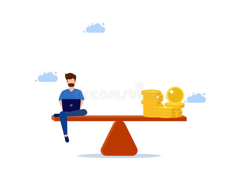 Man Working on Laptop with Money on Scales. Balancing Work and Money ...