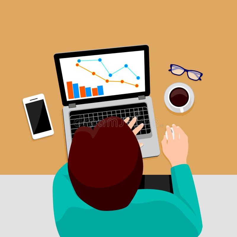 Man Working on Laptop with Mouse Computer. Stock Vector - Illustration ...