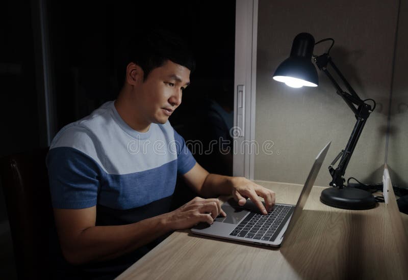 Man Working with Laptop at Night Stock Photo - Image of computer ...