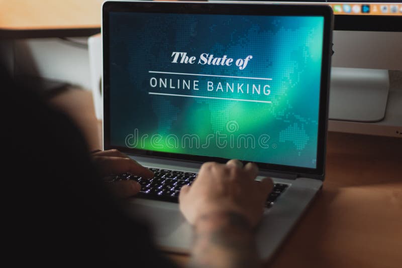 Man Working on Laptop for Online Banking Process Security Concept Stock ...