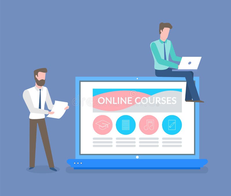 Man Working with Laptop, Online Courses Vector Stock Vector ...