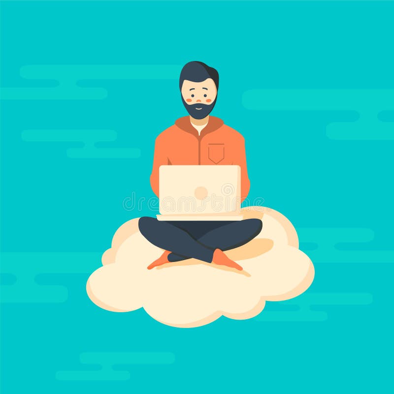 Man working on laptop. stock vector. Illustration of digital - 73974609