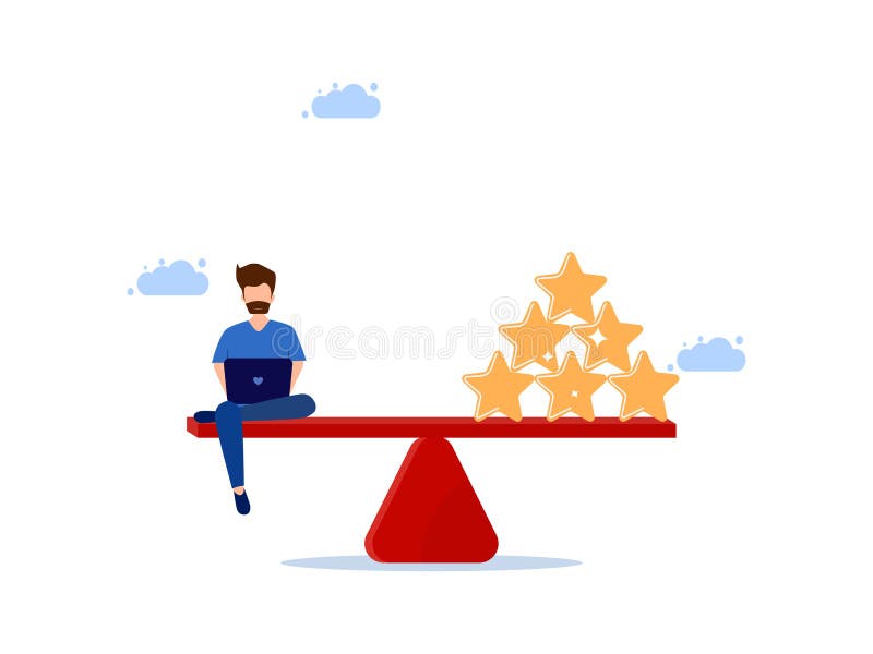 Man Working with Laptop and Stars on the Scales. Balance between Work ...