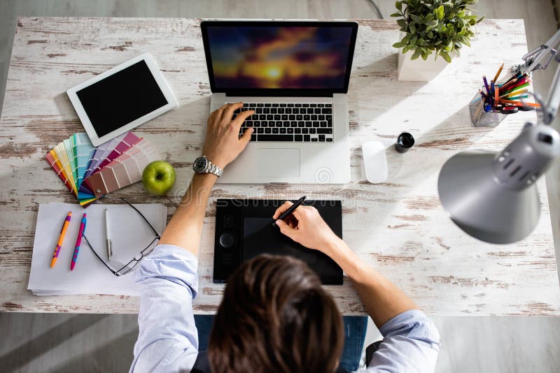Man Working on the Laptop and Table Stock Photo - Image of office ...