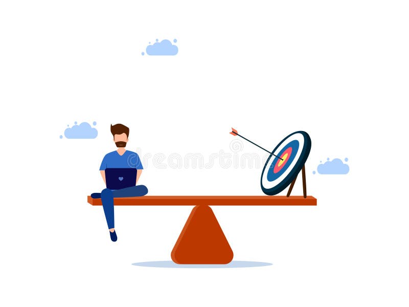 Man Working on Laptop with Target on Scales. Balancing Work and ...