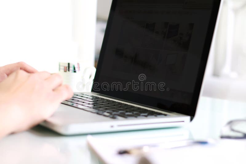Man Working on laptop. stock image. Image of table, paper - 88969995