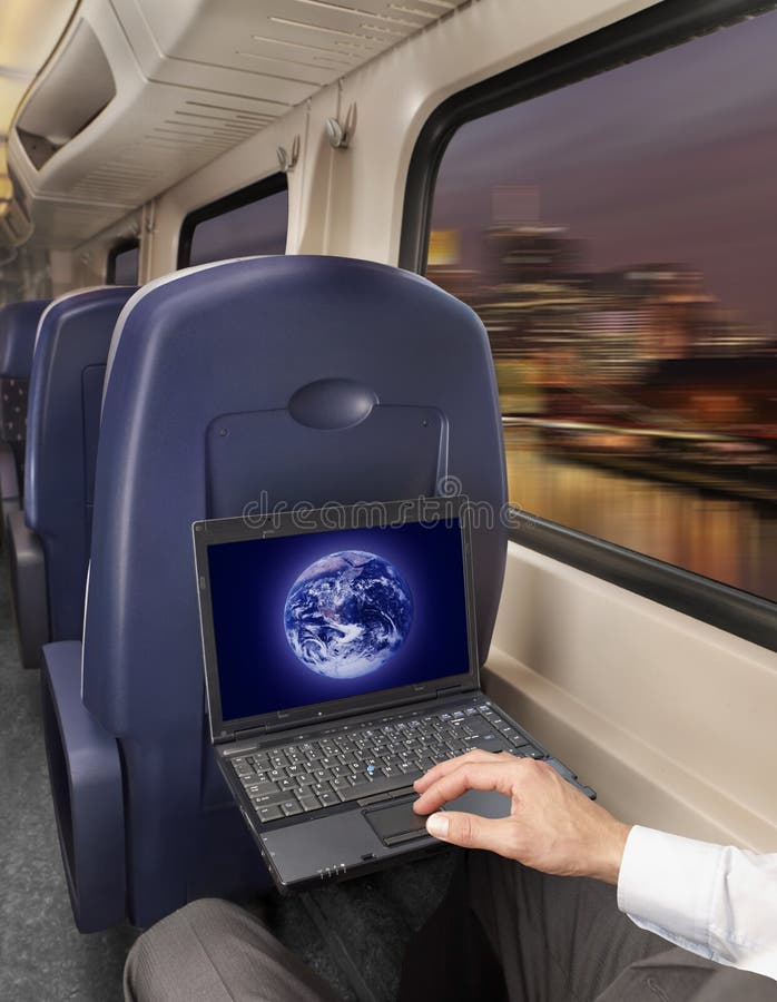 Man Working on a Laptop in the Train Stock Image - Image of computer ...