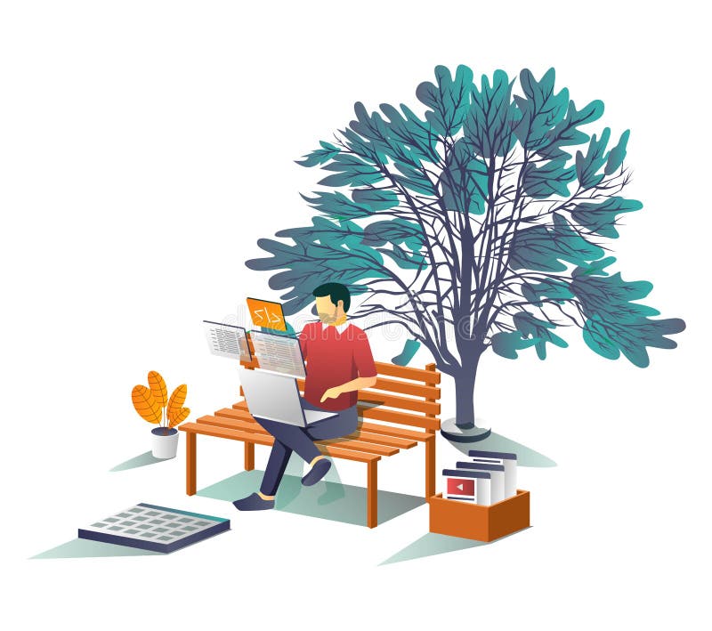 Man Laptop Under Tree Stock Illustrations – 146 Man Laptop Under Tree ...
