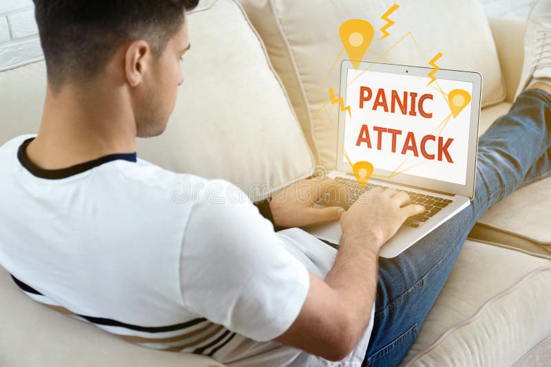 Man Working with Laptop. Use Information Safely To Avoid Panic Attack ...