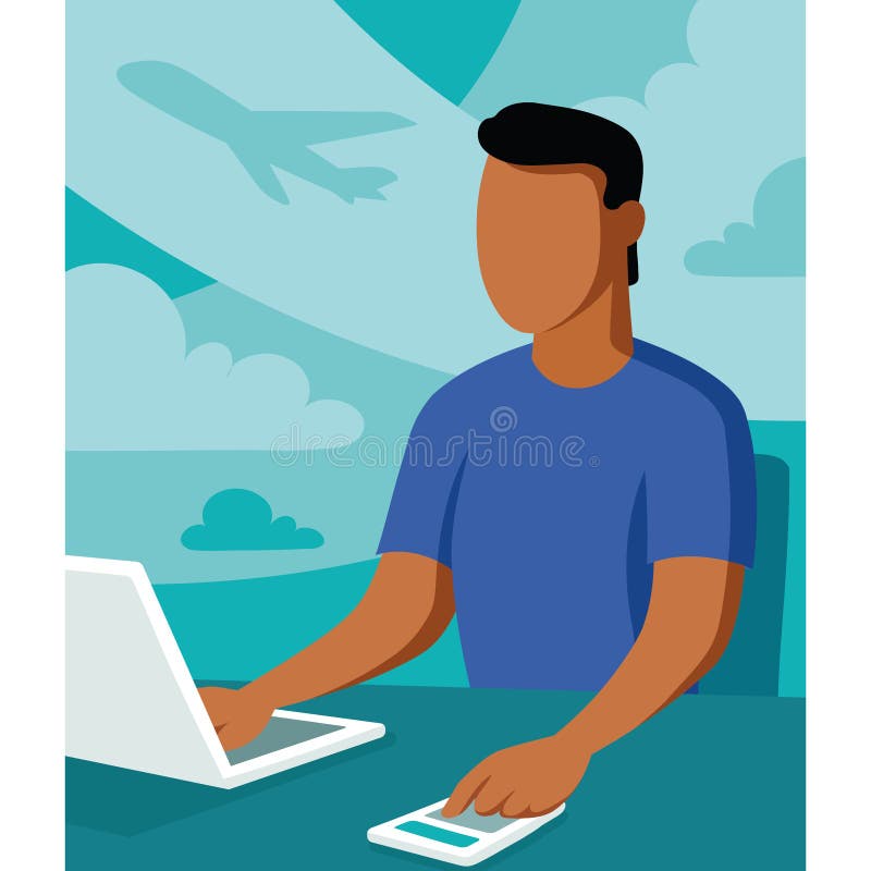 Man Working on a Laptop Vector Illustration Stock Vector - Illustration ...